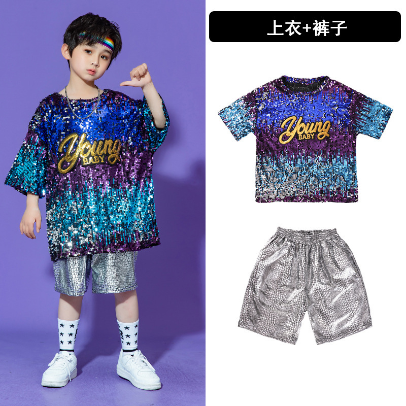 Children singer rapper blue sequined sparkle hip hop street jazz dance ...