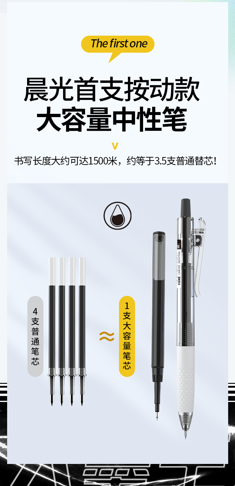 晨光大墨王速干笔按动中性笔J9001笔大容量ST笔尖学生中性笔 批发-阿里巴巴