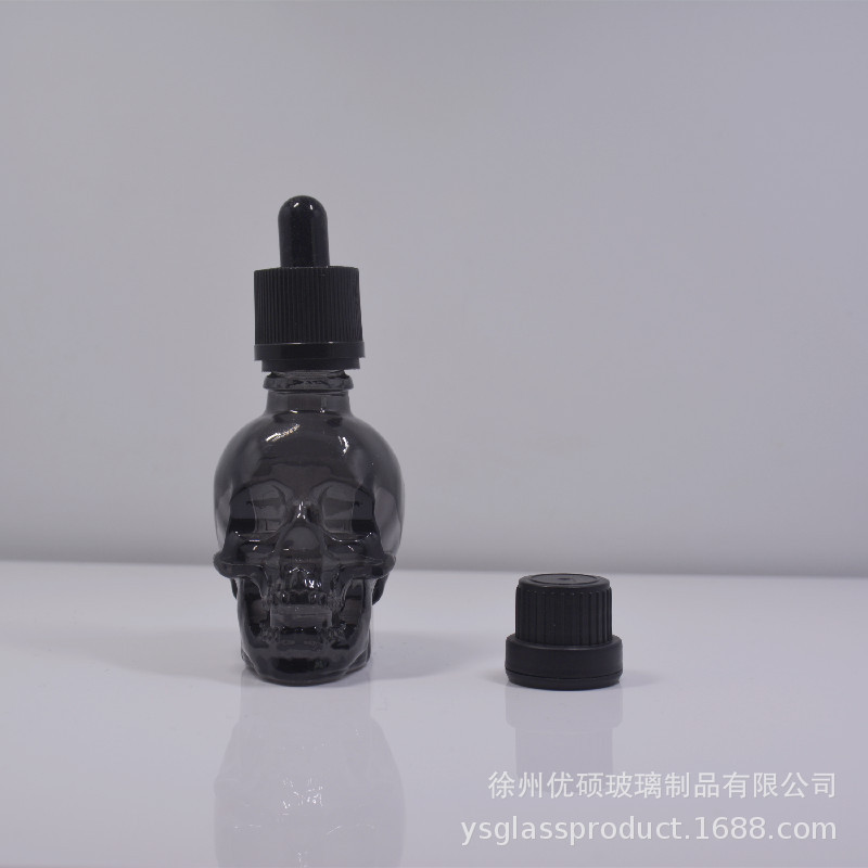 现货雅黑玻璃滴管瓶60ml骷髅头精油瓶 国外畅销异形烟油瓶 安全盖-阿里巴巴