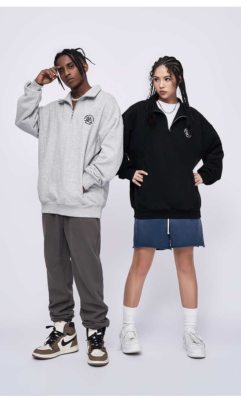 RFSD男装|2023秋冬新款380g刺绣翻领半拉链卫衣男宽松POLO领上衣-阿里巴巴