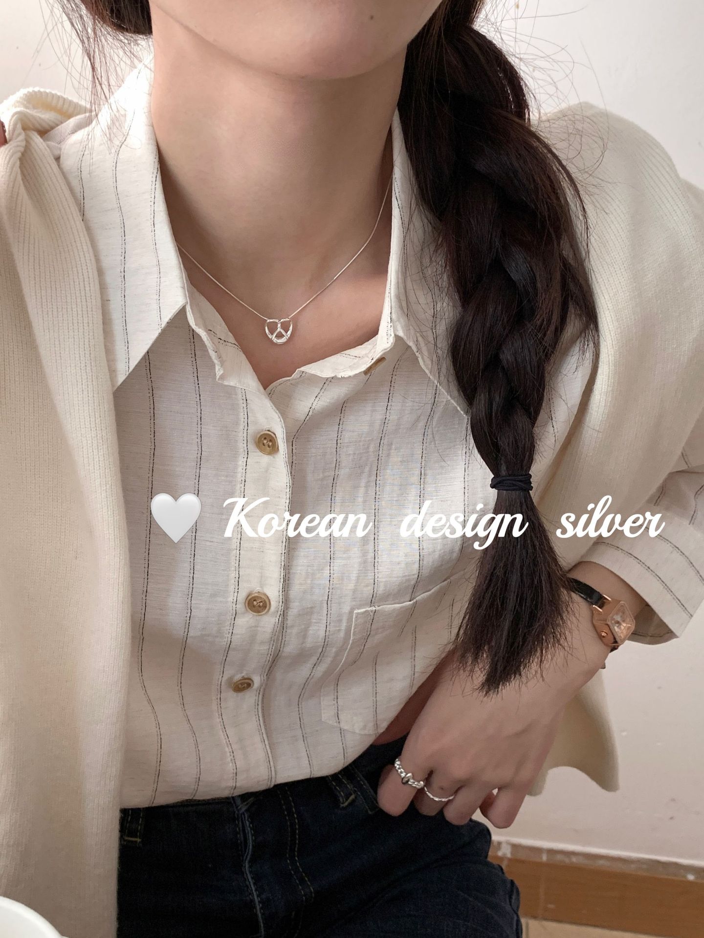 韩国ins网红爆款项饰品 S925纯银镂空爱心形绳结项链 锁骨链-阿里巴巴