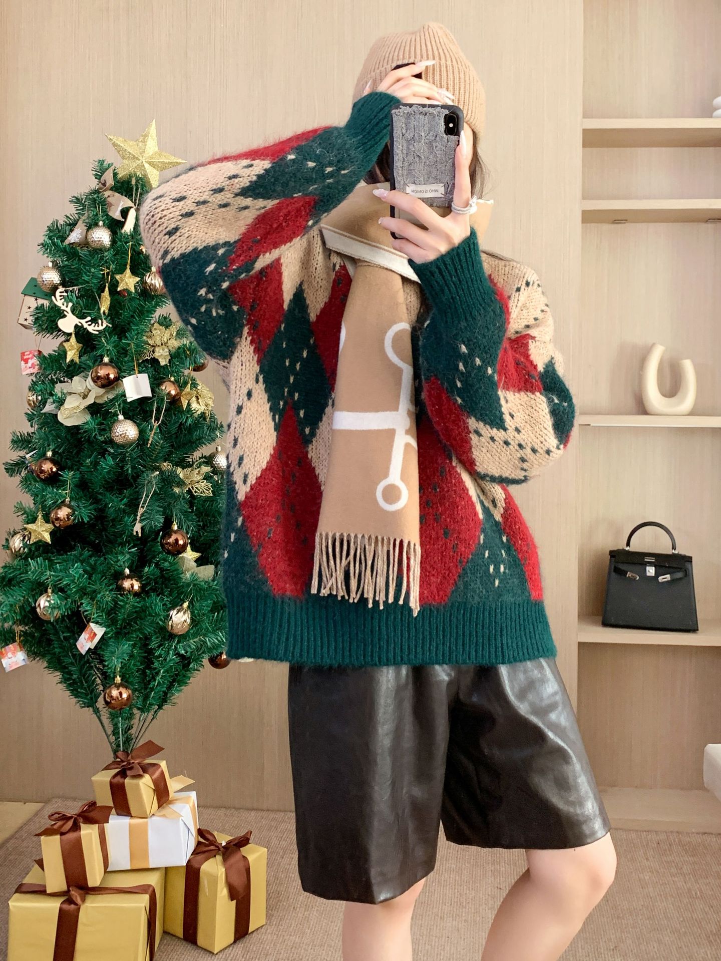 秋冬新款撞色圣诞毛衣女美式复古宽松圆领情侣针织衫男加厚上衣潮-阿里巴巴