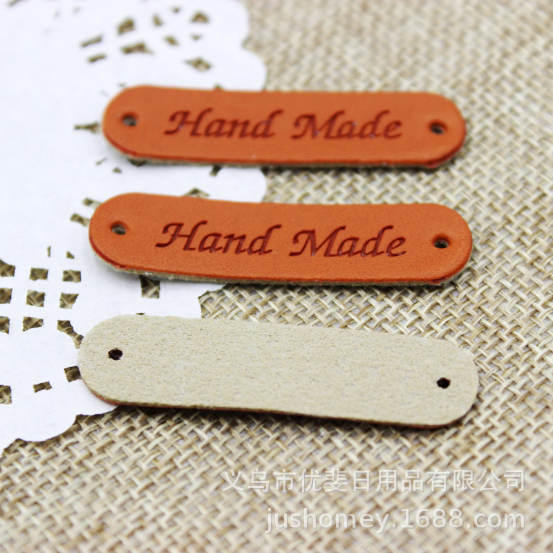 PU皮革Handmade皮标 打孔椭圆皮牌 DIY手工布艺配件 牛仔服装辅料-阿里巴巴