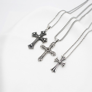 欧美复古哥特风不锈钢十字架潮人项链吊坠男士十字架圆珠颈链吊坠-阿里巴巴