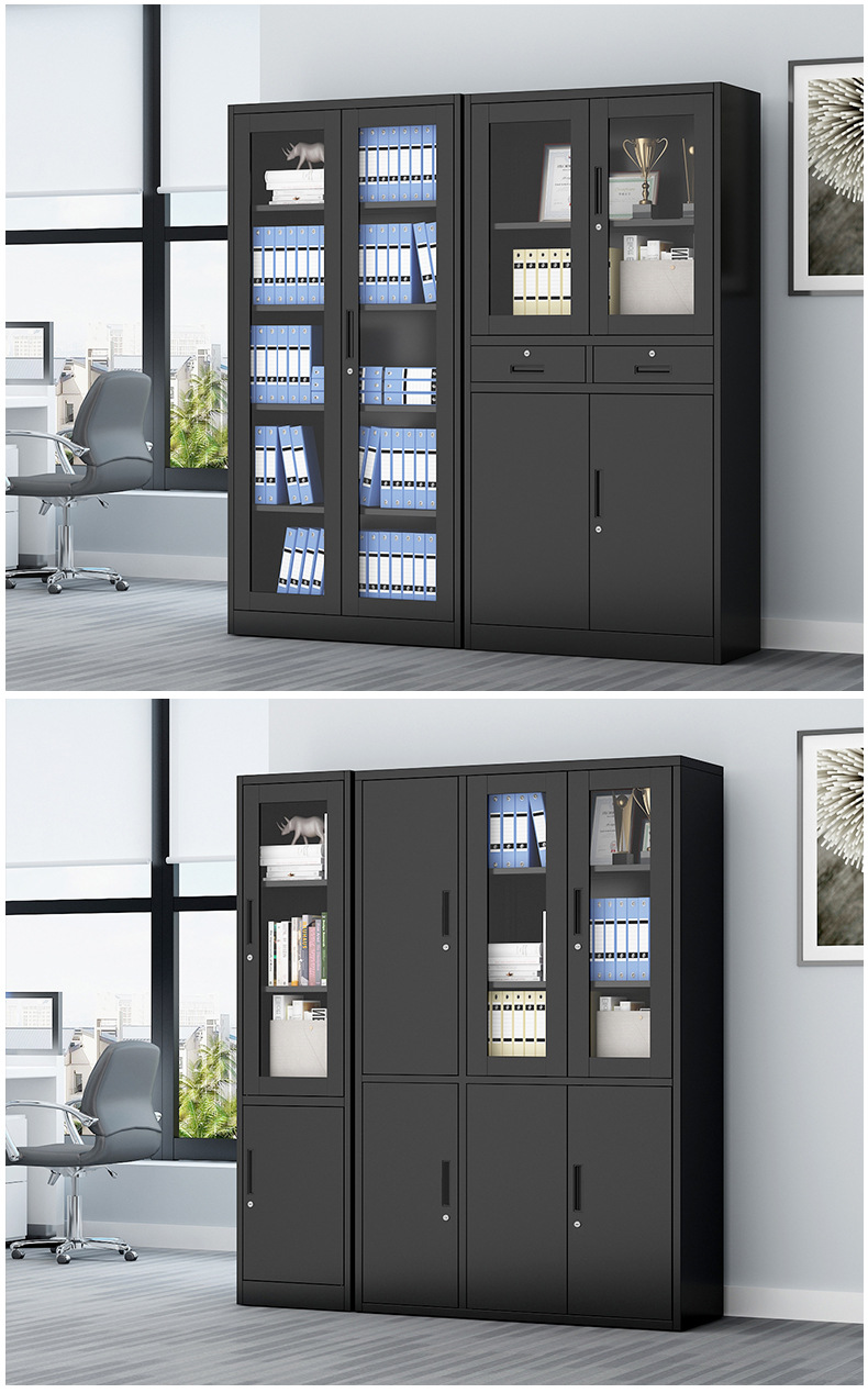 黑色钢制办公室文件柜铁皮柜矮柜财务资料档案柜阳台带锁储物柜子-阿里巴巴