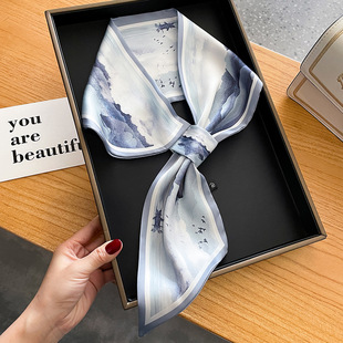 2023韩版春秋新款交叉丝巾女油画配衬衫领巾韩版发带绑包领巾护颈-阿里巴巴