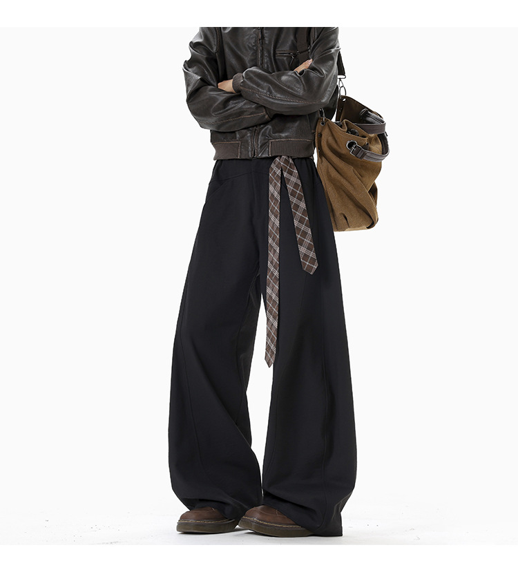 NASA美式高街腰带弯刀西裤冬季加绒加厚宽松显瘦裤男士休闲微喇裤-阿里巴巴