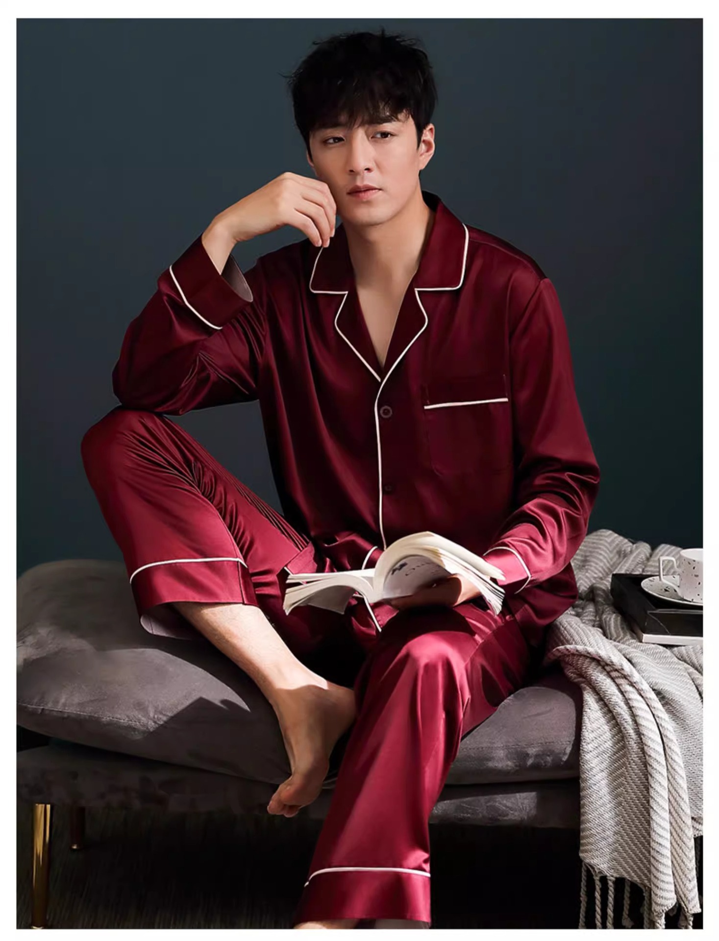 2026新款睡衣跨境外贸新款睡衣男士春秋丝绸长袖开衫套装夏季仿真-阿里巴巴