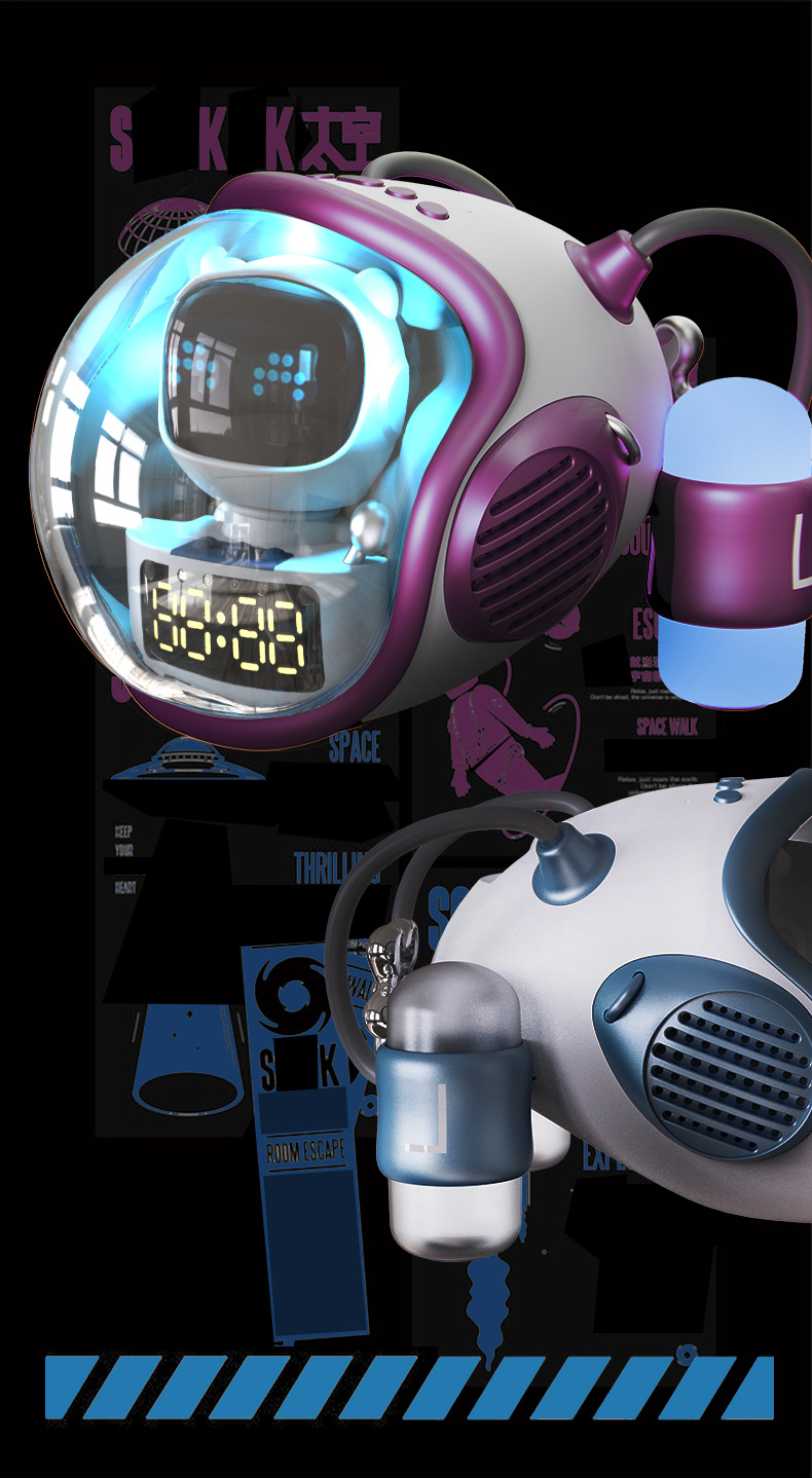 新款M60太空船无线蓝牙智能音响时钟闹钟夜灯插TF卡音箱创意礼品-阿里巴巴