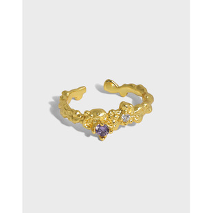 590韩版ins小众设计感不规则微镶锆石肌理质感S925纯银开口戒指女-阿里巴巴