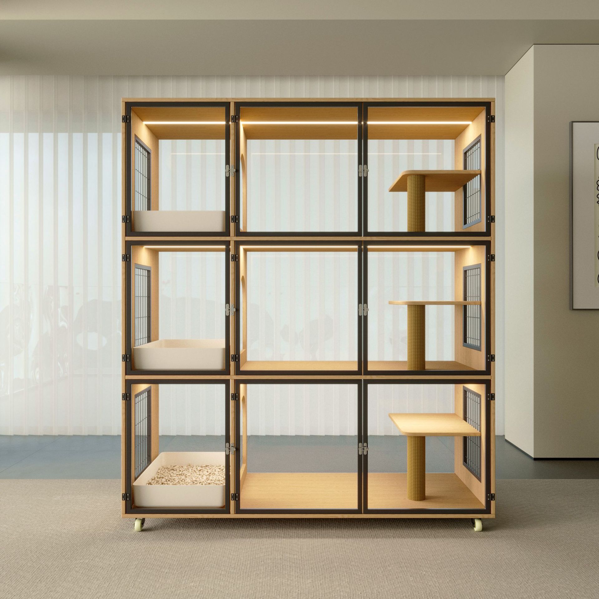 Solid Wood Cat Cage Villa Cabinet Cat Nest Cat House Cat Room Glass ...