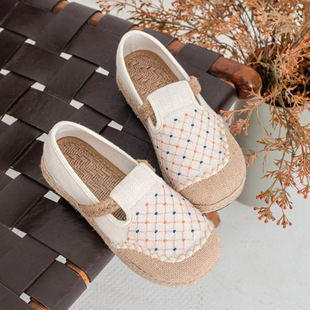 DX66原创浅口工艺车缝线女鞋 2025新款网格亚麻休闲单鞋-阿里巴巴