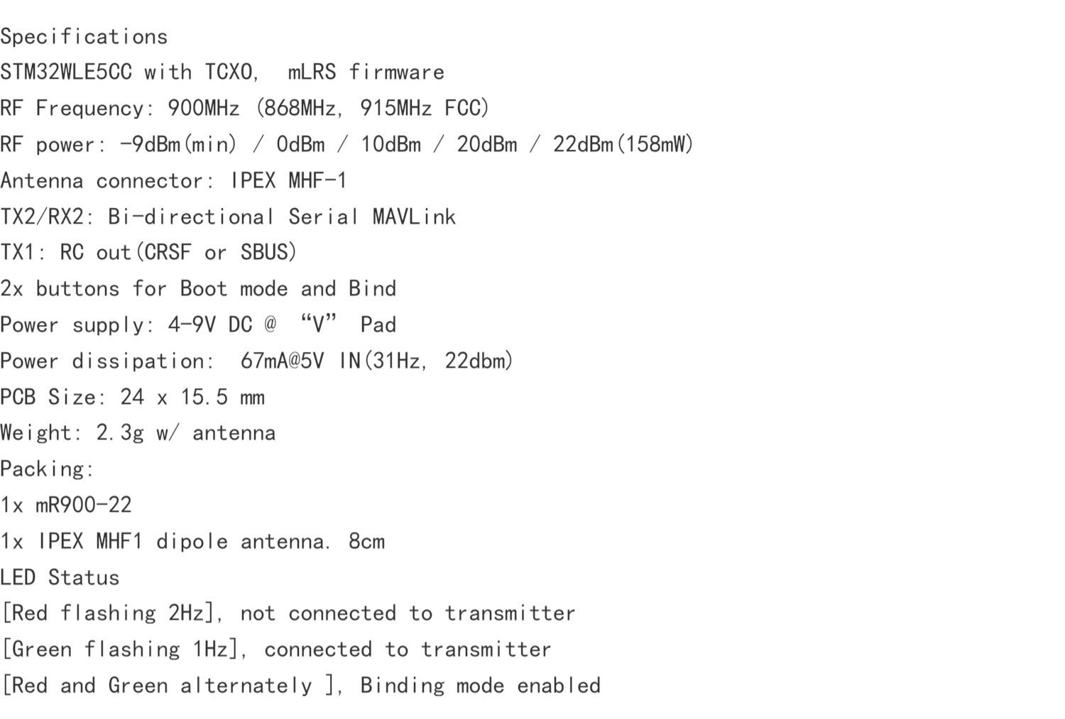 MATEKSYS MLRS MAVLINK 900MHZ RECEIVER MR900-22 dBm射频功率-阿里巴巴