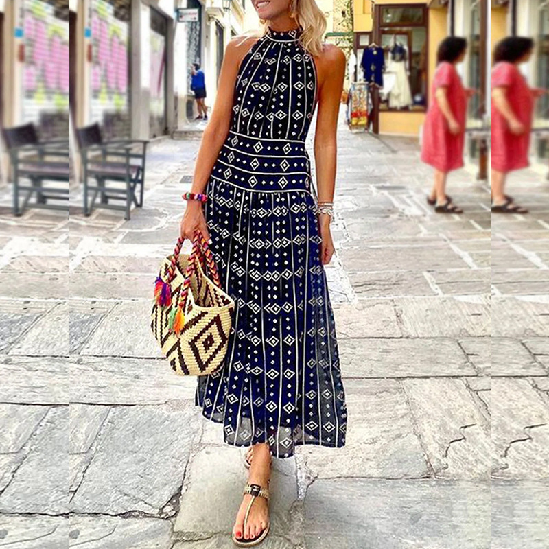 Women's Sleeveless Temperament Print Elegant Wedding Guest Dresses