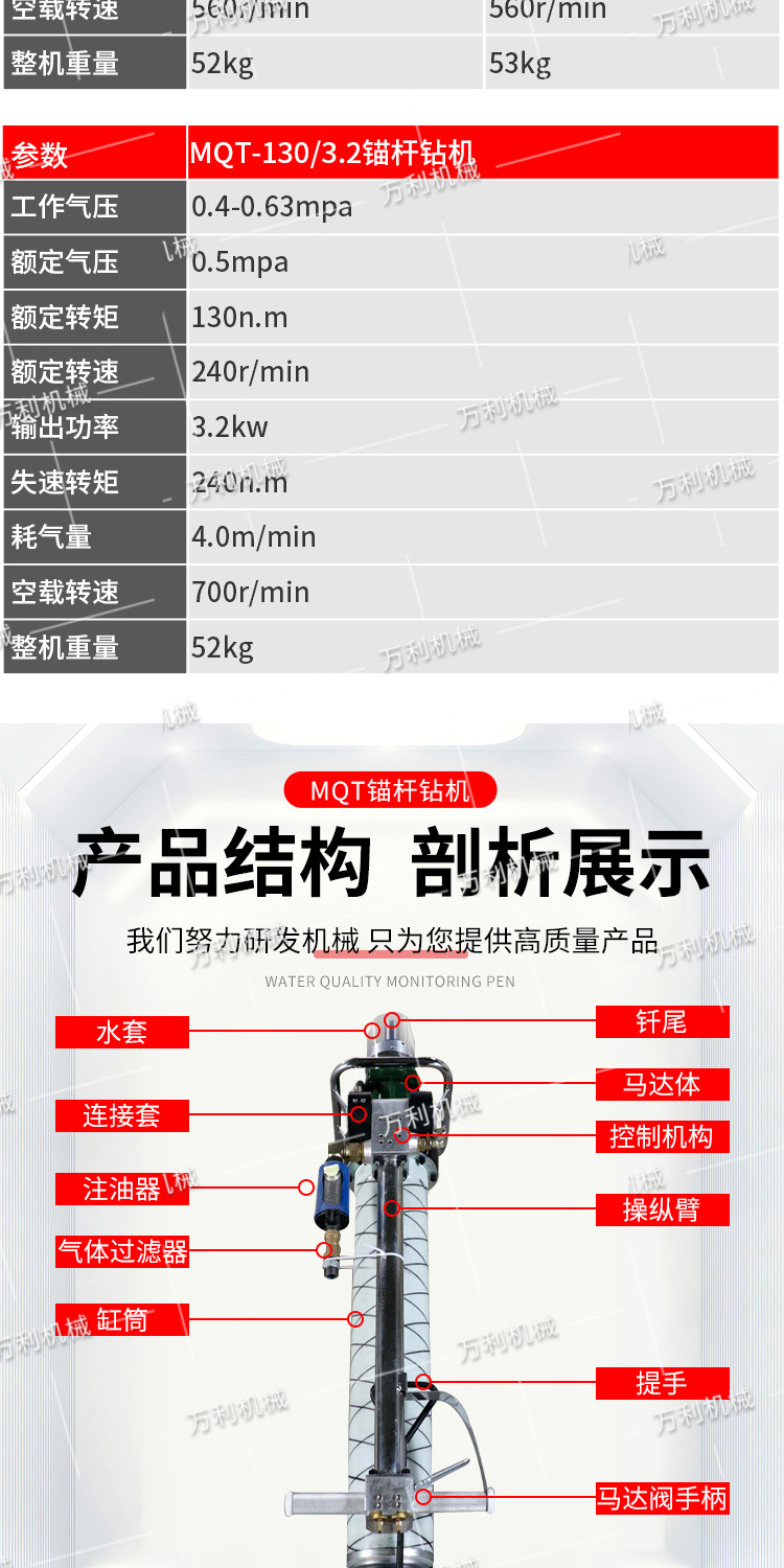 煤矿MQT-130/3.2气动锚杆钻机井下巷道用气腿式矿山顶板支护钻机-阿里巴巴