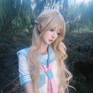 80cm洛丽塔日系jk自然假发女白金色萝莉甜美cos拍照长卷发全头套-阿里巴巴