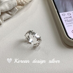 韩国ins风银饰品 S925纯银不规则五角星星开口可调节戒指小众设计-阿里巴巴