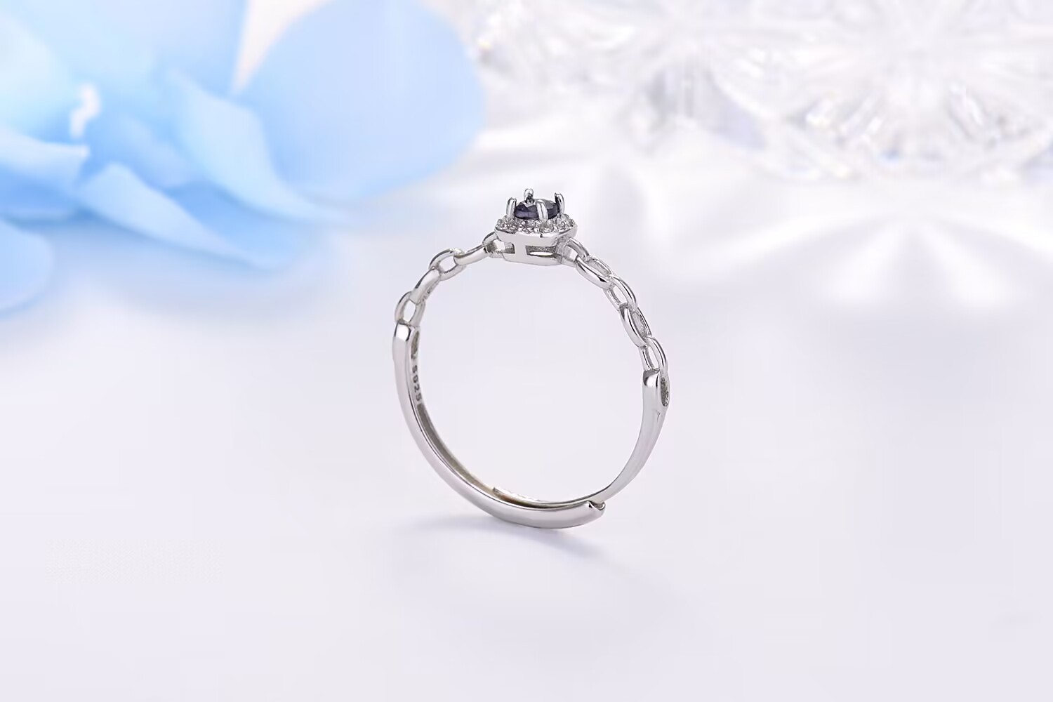 S925银戒指镶嵌堇青石满钻链条款女款手饰品小清新精致款式新颖-阿里巴巴