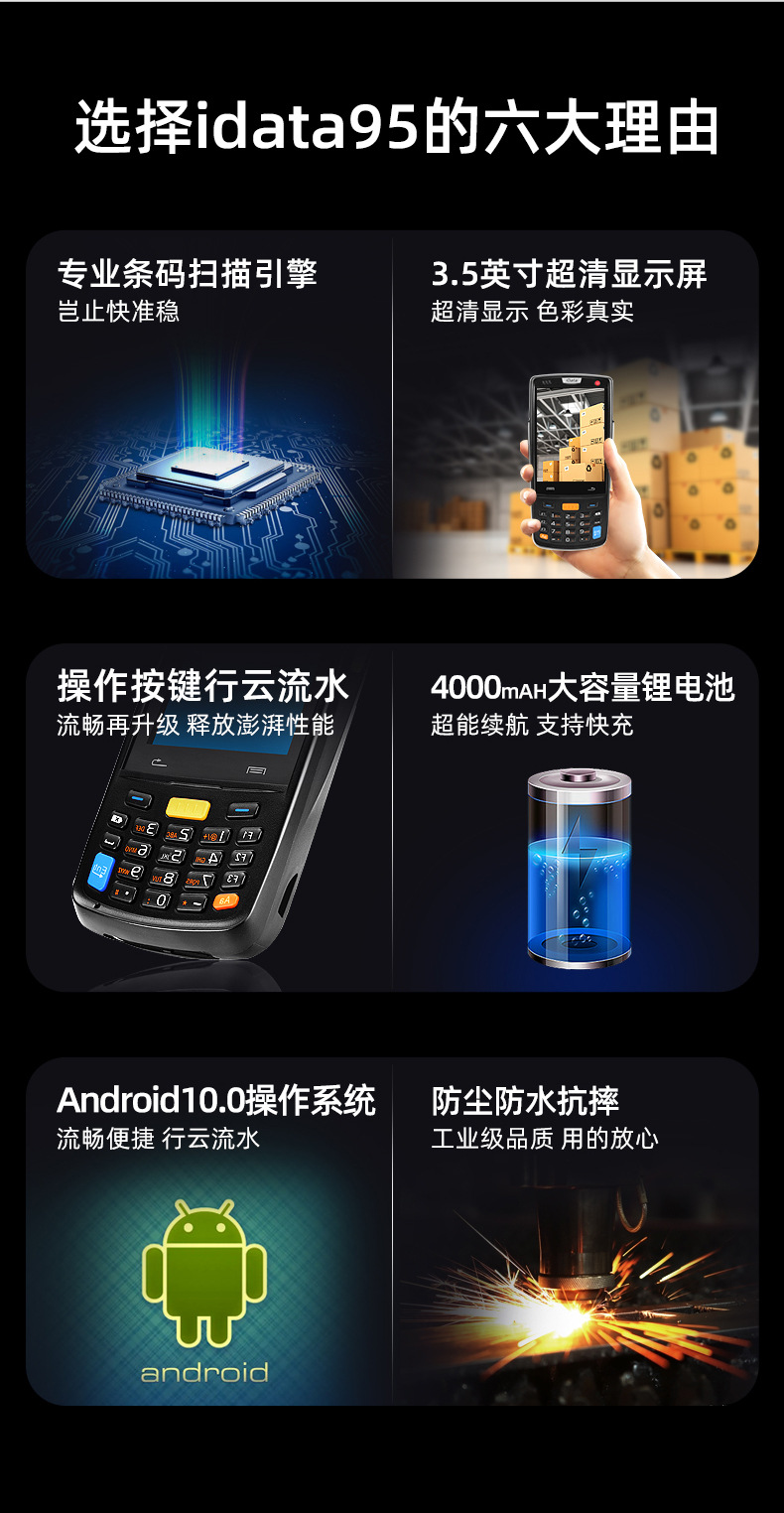IData95W K3S手持PDA终端盘点机 一二维聚水潭马帮安卓数据采集器-阿里巴巴