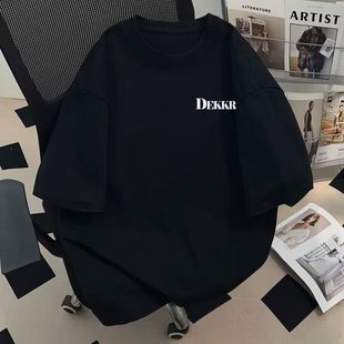 纯棉220g美式复古简约印花t恤男生夏季新款青年潮流ins五分袖t恤-阿里巴巴