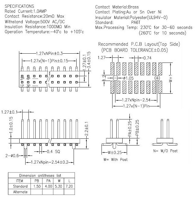 双排贴片排针1.27MM间距双排环保针 2*2-2*40P立式插针 PCB插针-阿里巴巴