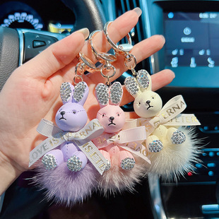 新款树脂小兔子钥匙扣创意水貂毛卡通公仔汽车钥匙链小礼品包挂件-阿里巴巴