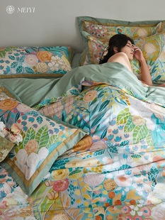 美式A类印花四件套纯棉全棉100支长绒棉田园花卉被套贡缎床上用品-阿里巴巴