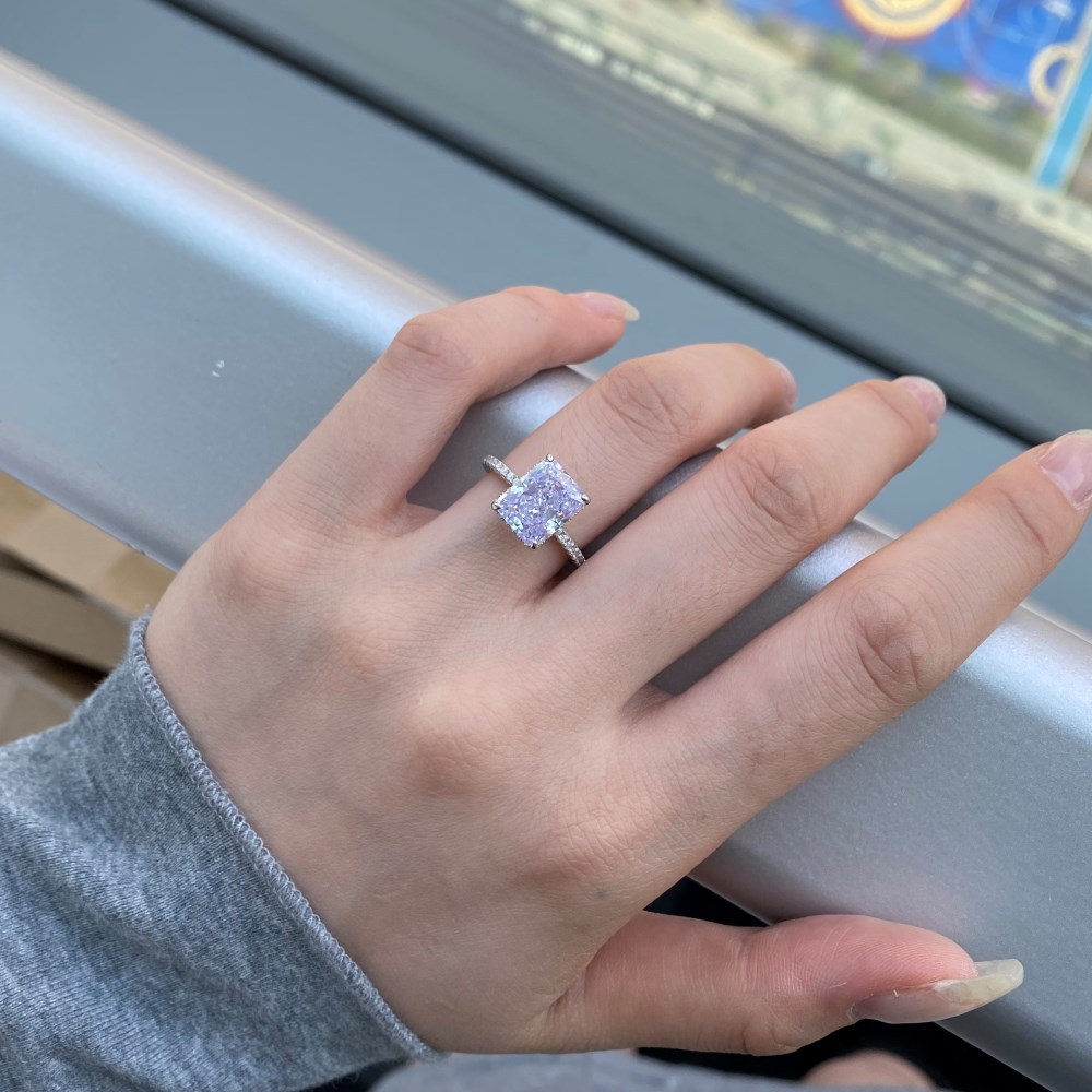 S925银法式超闪方钻8A冰花切锆石仿真钻戒指女ins小众设计戒指女-阿里巴巴