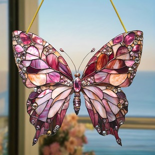 迷人粉红蝴蝶亚克力吊坠 - 双色阳光捕捉器，窗户与墙面彩绘玻璃-阿里巴巴