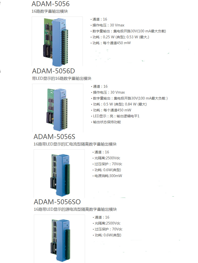 研华 ADAM-5056/5056D/5056S/5056SO 16路LED显示数字量输出模块-阿里巴巴