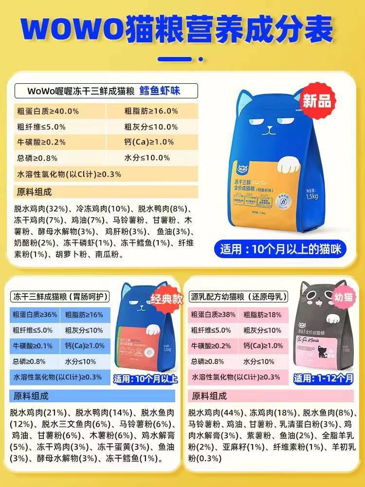 wowo喔喔猫粮经典海苔味鳕鱼味奶糕生骨肉猫粮喔喔海苔味猫粮-阿里巴巴