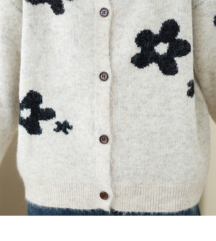 冬季新款宽松大码女装温柔风花朵针织圆领开衫显瘦百搭针织外套-阿里巴巴