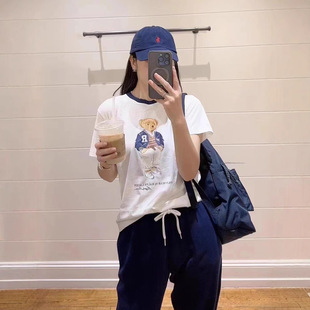 RL2025春夏新款时尚卡通印花撞色纯棉白色短袖T恤女宽松中长款上-阿里巴巴