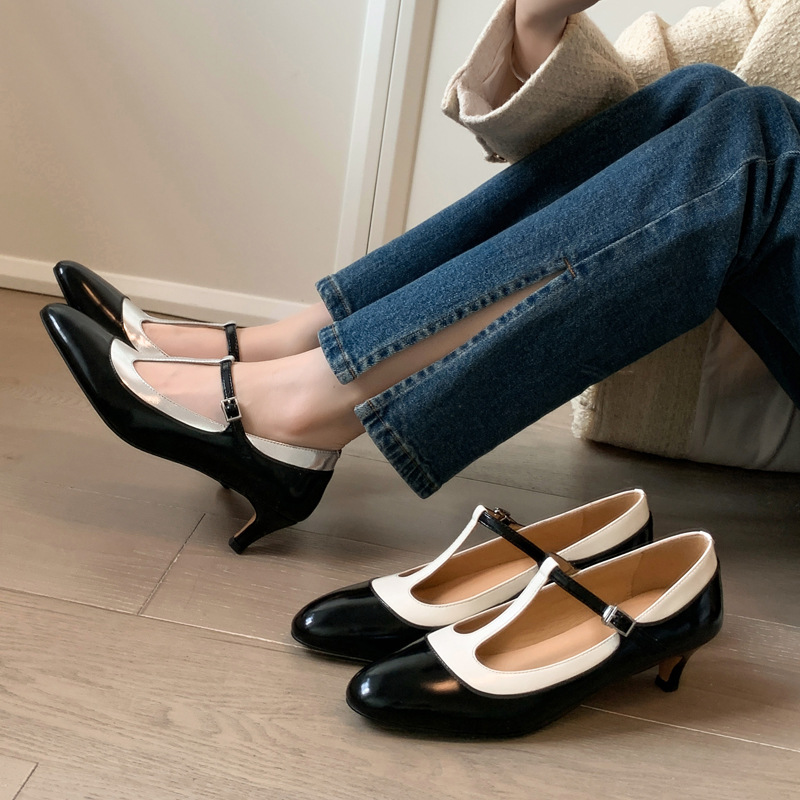 CHIKO Wadd Round Toe Kitten Heels T-Strap Shoes