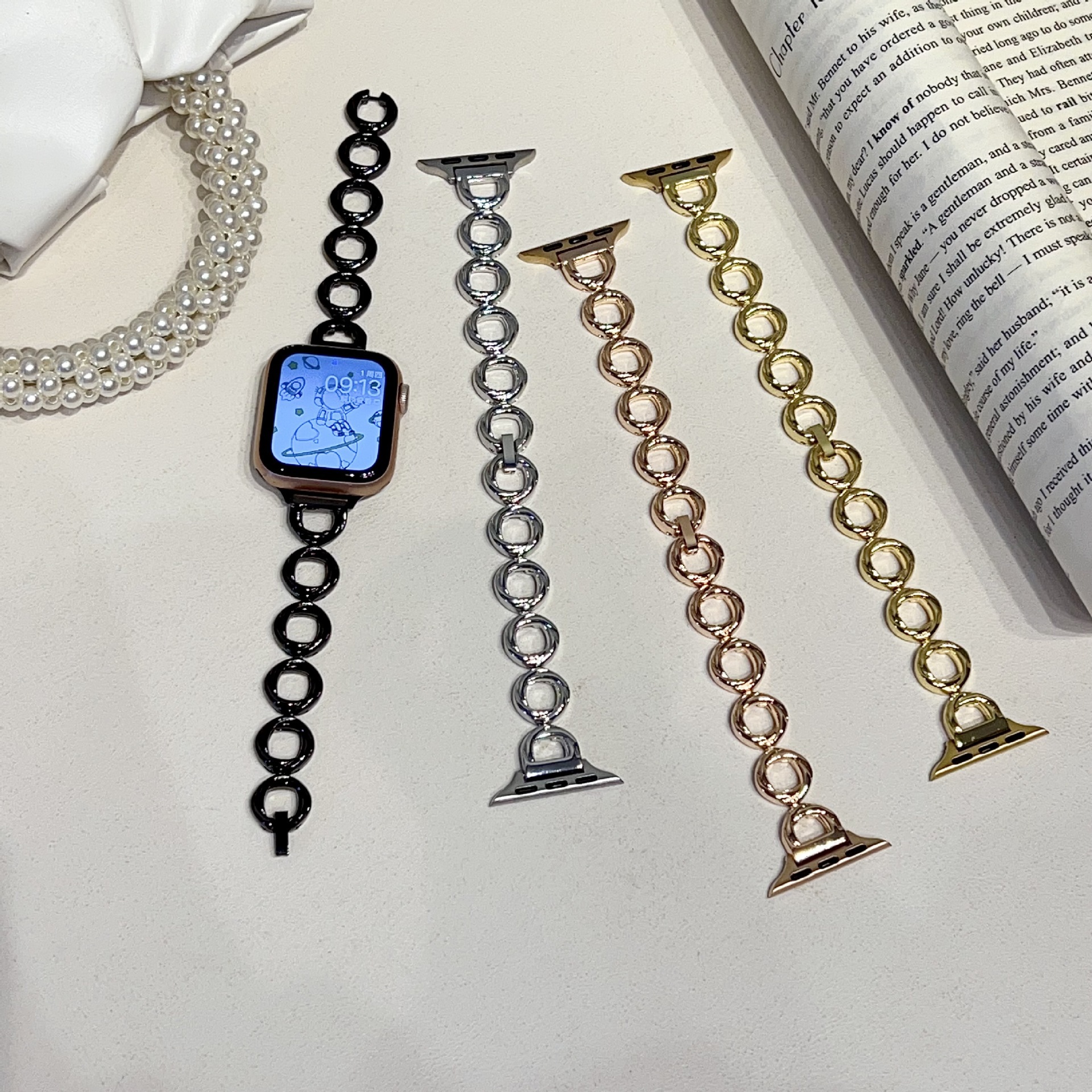 适用于苹果67891011代智能手表金属腕带 42mm 46mm小圆圈金属表带-阿里巴巴