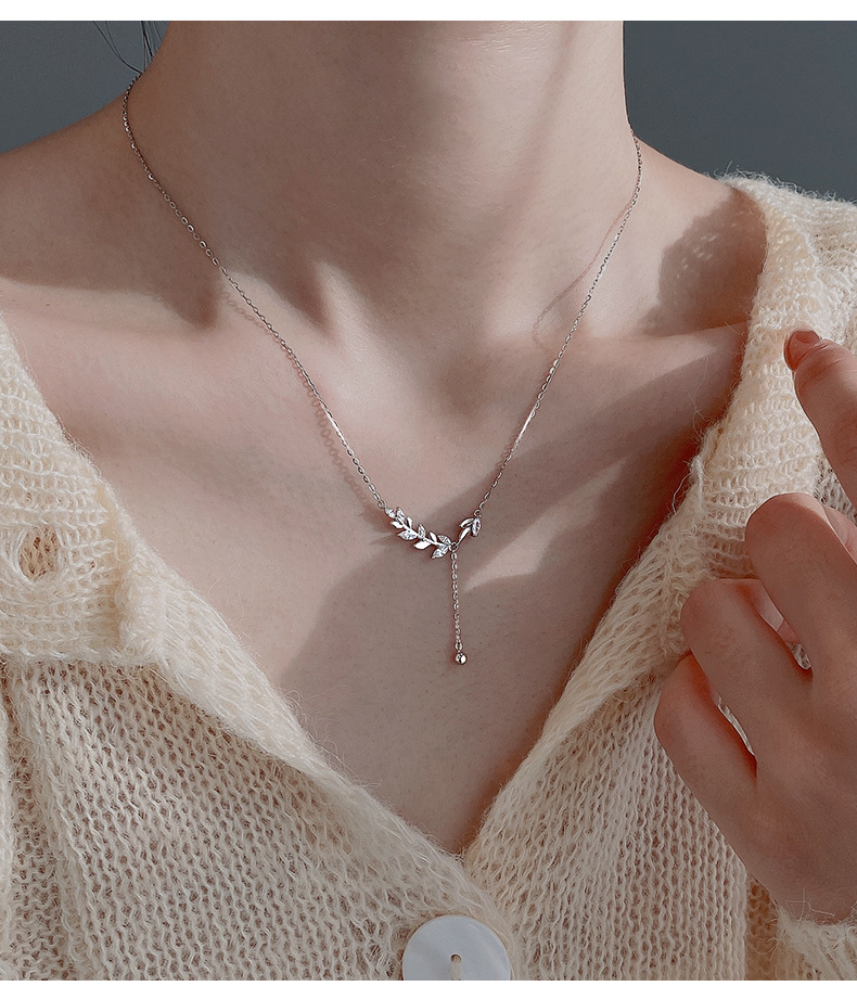 S925纯银麦穗流苏项链女甜美气质穗穗平安锁骨链小清新少女感饰品-阿里巴巴