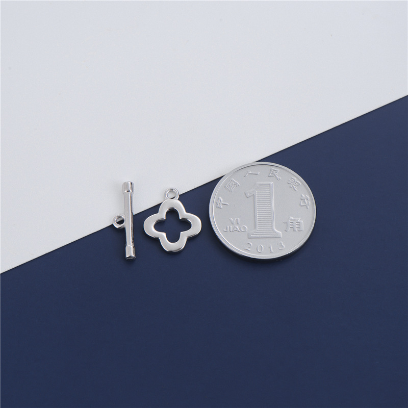 S925纯银镀金精工珍珠项链扣子四叶草OT扣DIY手工串珠手链配件-阿里巴巴
