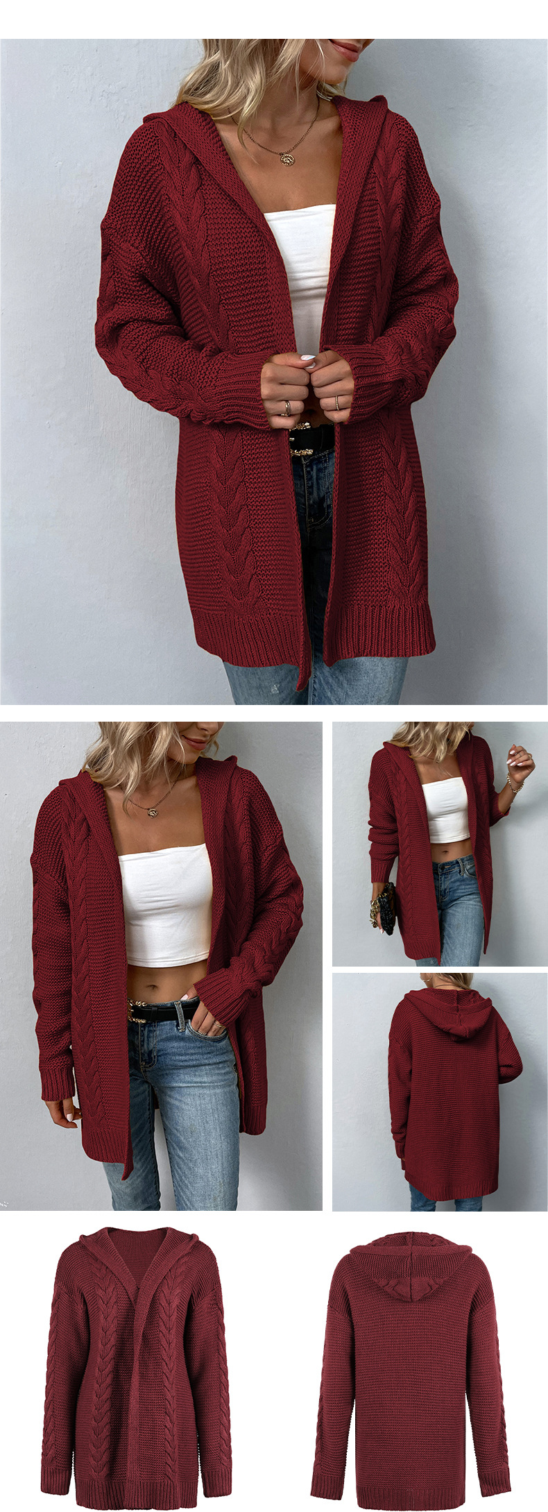 Women’s New Solid Color Hooded Knitted Cardigan