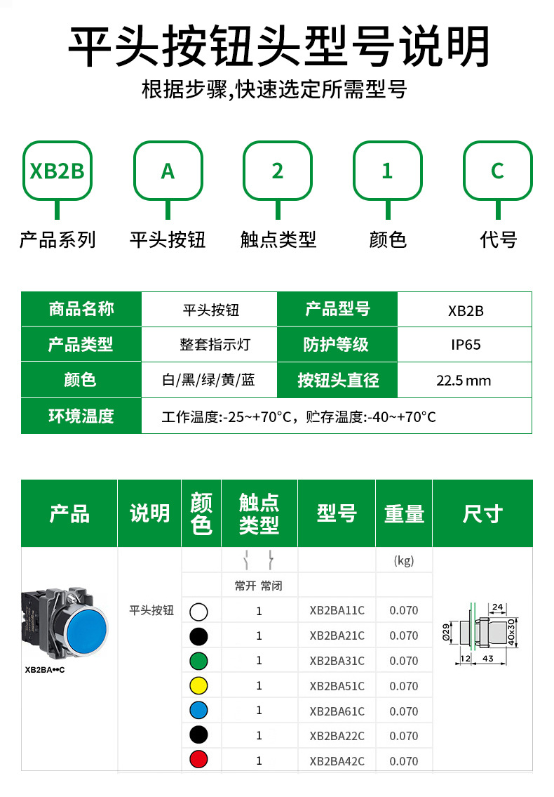 施耐德金属按钮 XB2BA系列 控制信号平头按钮 白/黑/绿/红/黄/蓝-阿里巴巴