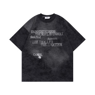 UNINHIBITEDNESS/夏季青少年模糊字母印花短袖T恤宽松圆领上衣潮-阿里巴巴