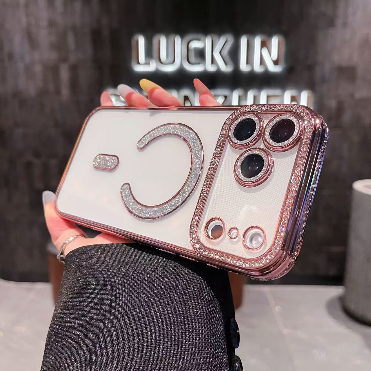 适用iPhone17ProMax手机壳边钻磁吸苹果16透明电镀闪粉防摔保护套-阿里巴巴