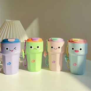 新款高颜值表情卡通保温杯学生便携随行高颜值咖啡杯-阿里巴巴