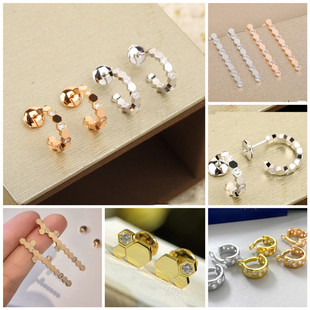 蜂巢耳环s925纯银CNC蜂窝六边形间钻明星同款 18k金蜂巢耳钉耳饰-阿里巴巴