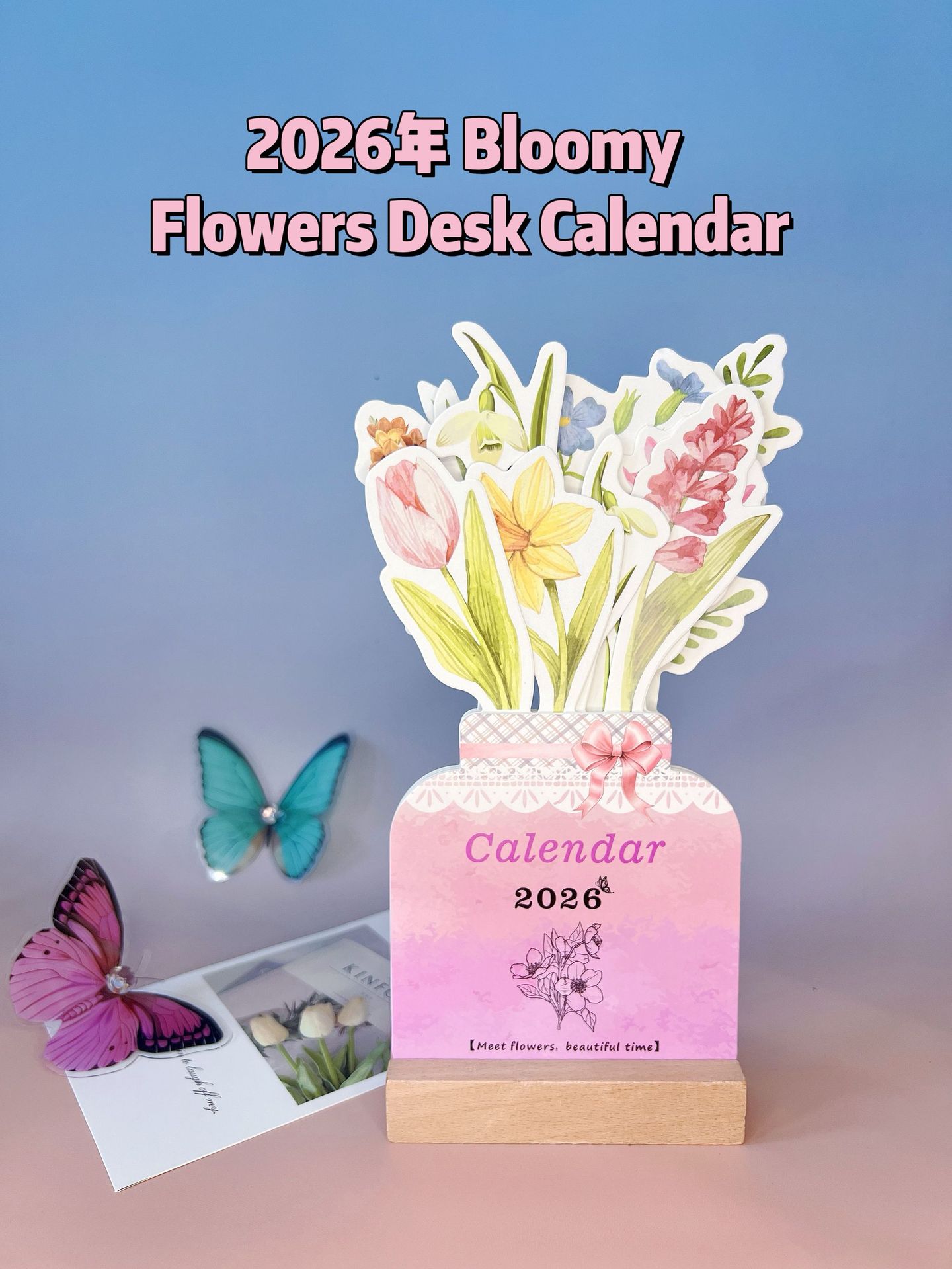 跨境英文日历2026年 Bloomy Flowers Desk Calendar鲜花桌面台历-阿里巴巴