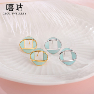 嘻咕E0743 S925银几何形耳钉时尚个性潮款耳环滴胶糖果色耳饰女-阿里巴巴