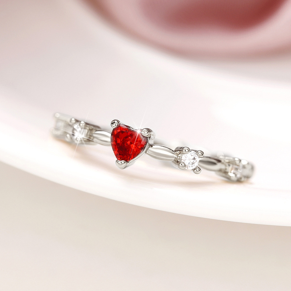 曹适日系agete女戒 仙女风优雅红色锆石桃心戒指 浪漫心形食指戒-阿里巴巴