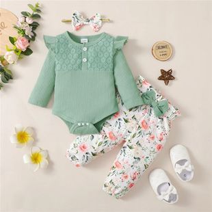0-18 Months Baby Girl Daily Clothes Set Green Long Sleeve Ro-阿里巴巴