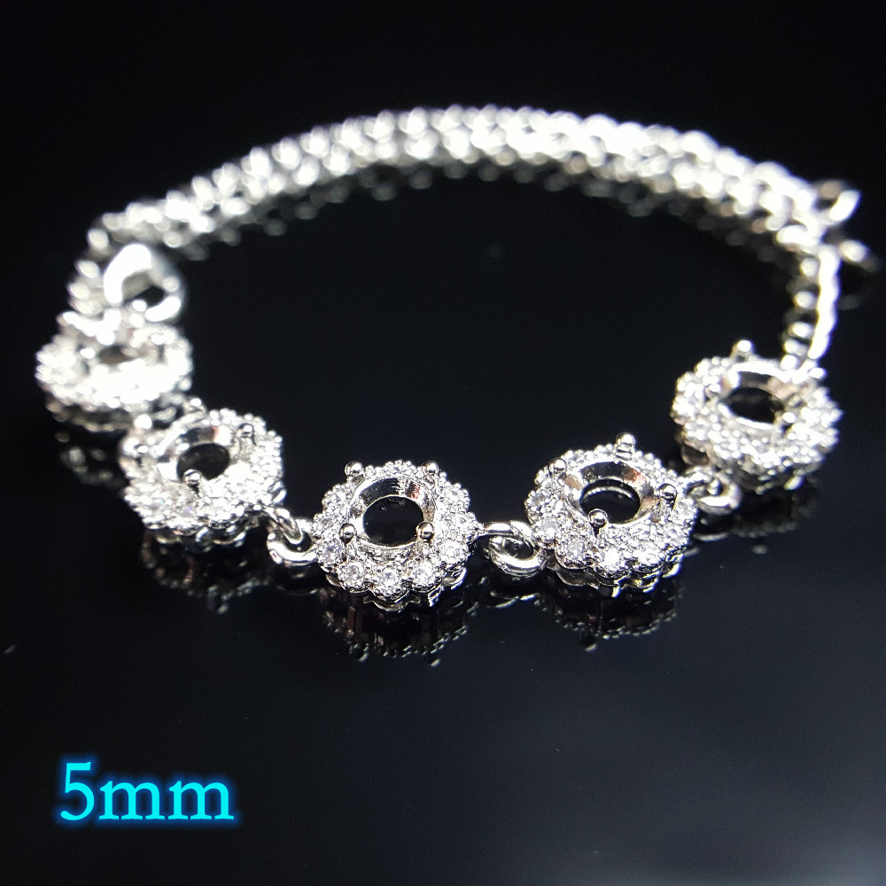 S925银手链空托 蛋面切面爪镶嵌 正圆形5m 6m 8mDIY配托 莫桑钻-阿里巴巴