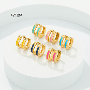 LOFTILY女款时尚小众ins风多色系圆形耳环饰品不掉色轻奢可订-阿里巴巴