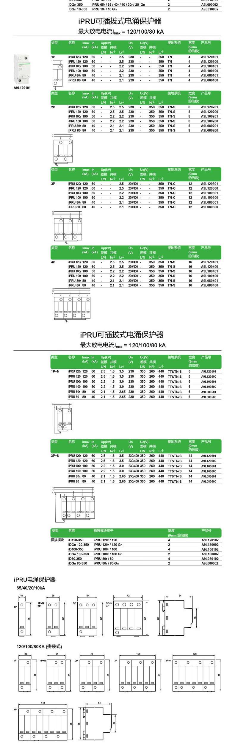 施耐德万高 电涌保护器 iPRU 40 3P+N | A9L040600-阿里巴巴